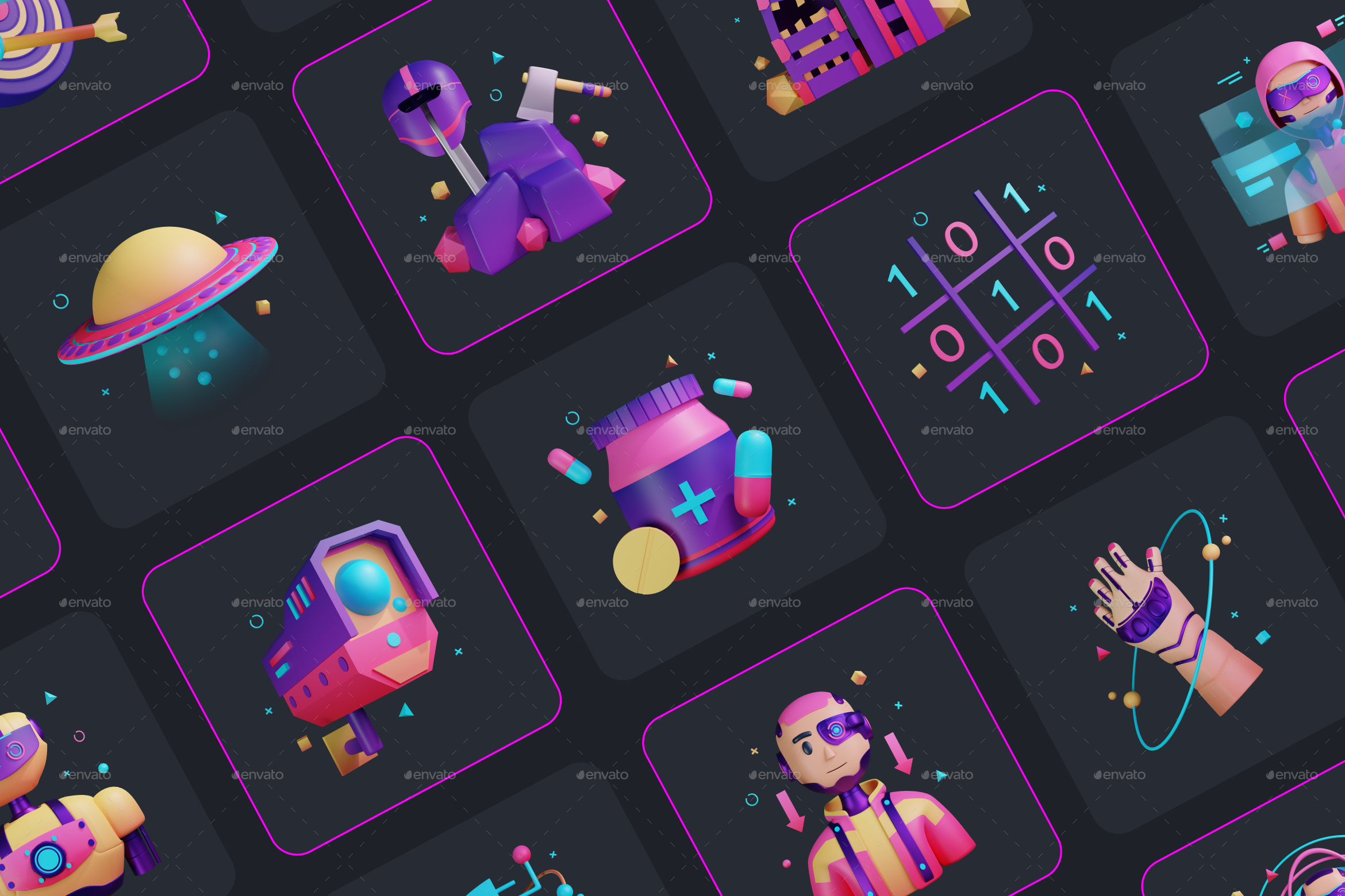 Cyberpunk Futuristic 3D Icon Set, Graphics | GraphicRiver